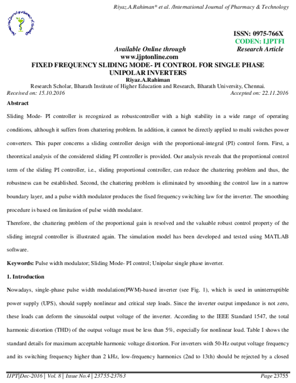 (PDF) Fixed Frequency Sliding Mode- Pi Control for Single Phase ...