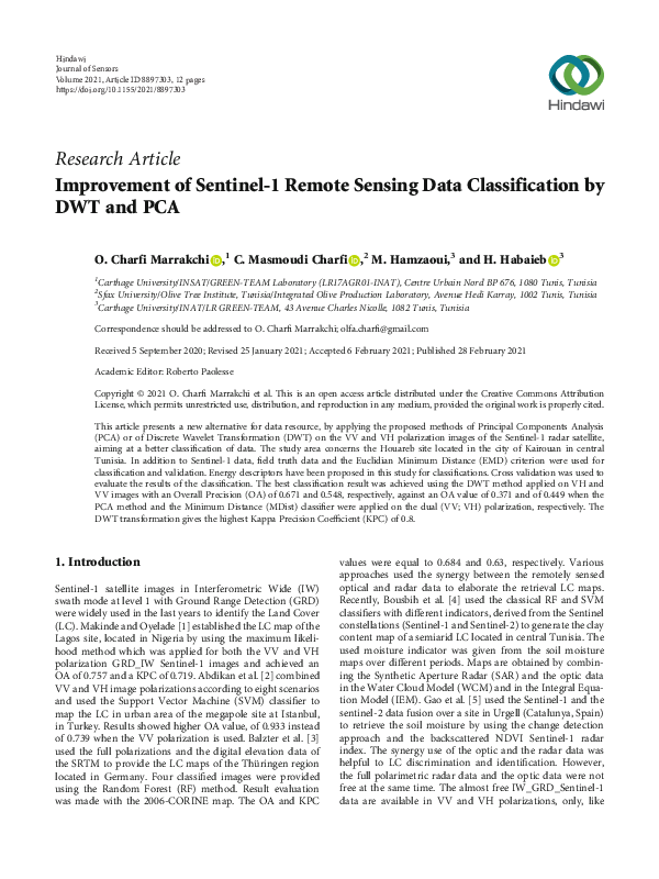 Pdf Improvement Of Sentinel 1 Remote Sensing Data Classification By Dwt And Pca Olfa 0069