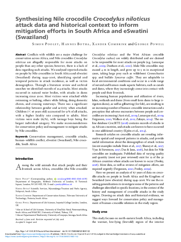 (PDF) Synthesizing Nile crocodile Crocodylus niloticus attack data and ...