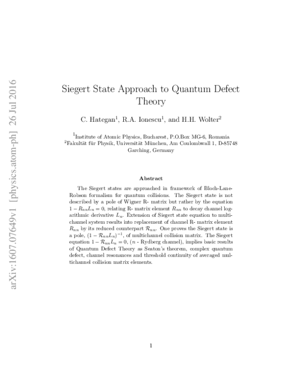 Siegert state approach to quantum defect theory
