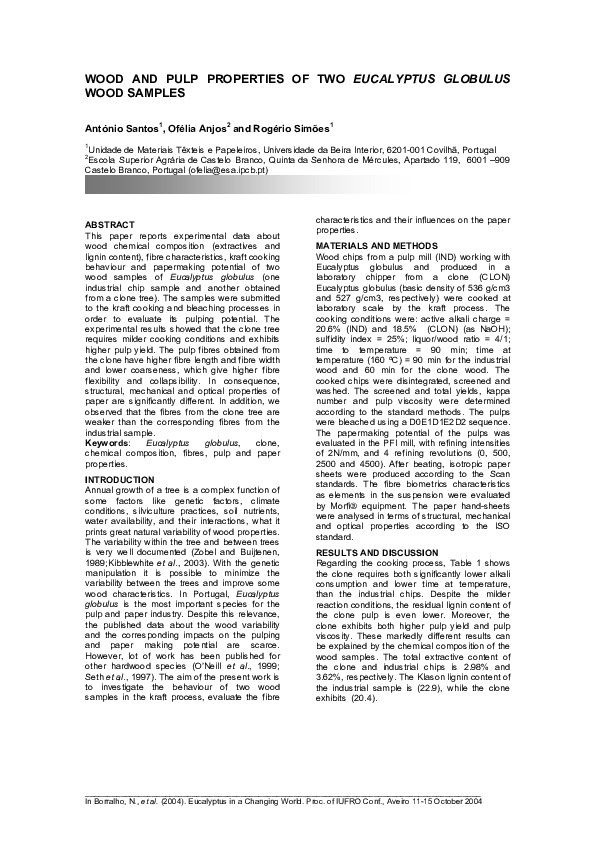(PDF) Wood and pulp properties of two Eucalyptus globulus wood samples