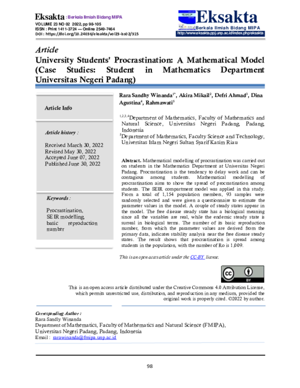 (PDF) University Students' Procrastination: A Mathematical Model (Case Studies: Student in ...