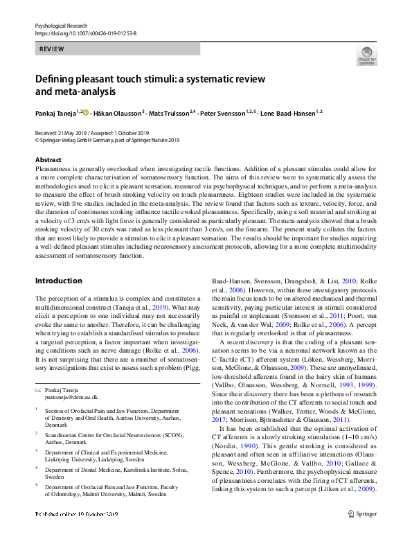 (PDF) Defining pleasant touch stimuli: a systematic review and meta ...