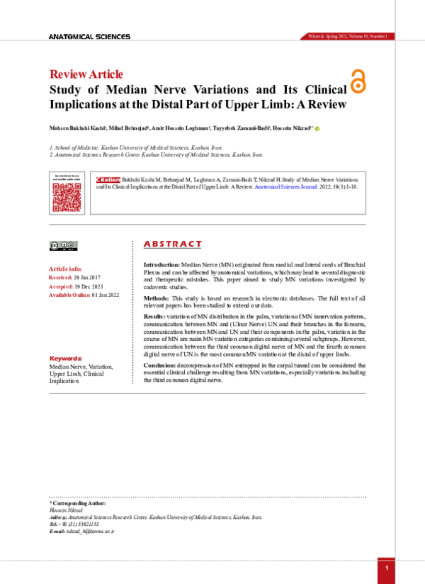 (PDF) Study of Median Nerve Variations and Its Clinical Implications at ...
