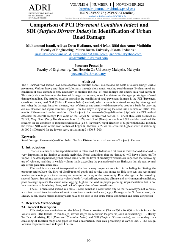 (PDF) Comparison of PCI (Pavement Condition Index) and SDI (Surface Disstres Index) in ...
