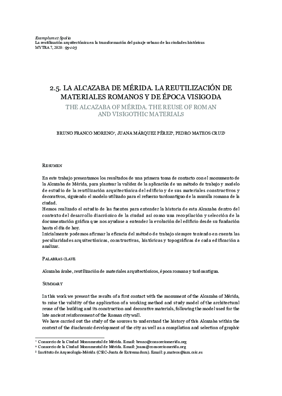 (PDF) La alcazaba de Mérida. La reutilización de materiales romanos y de época visigoda