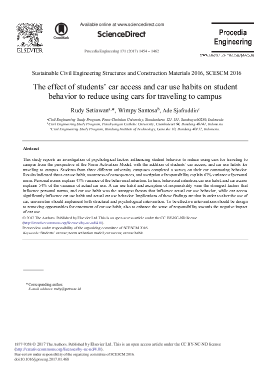 (PDF) The Effect of Students’ Car Access and Car use Habits on Student ...