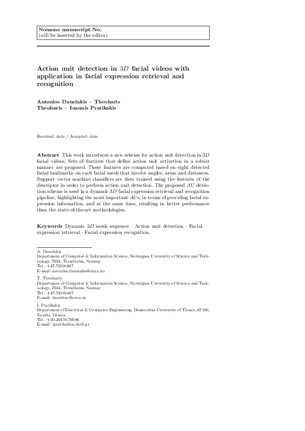 (PDF) Action unit detection in 3D facial videos with application in facial expression retrieval ...
