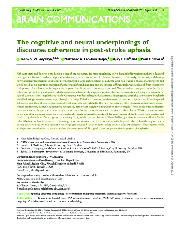 (PDF) The cognitive and neural underpinnings of discourse coherence in ...