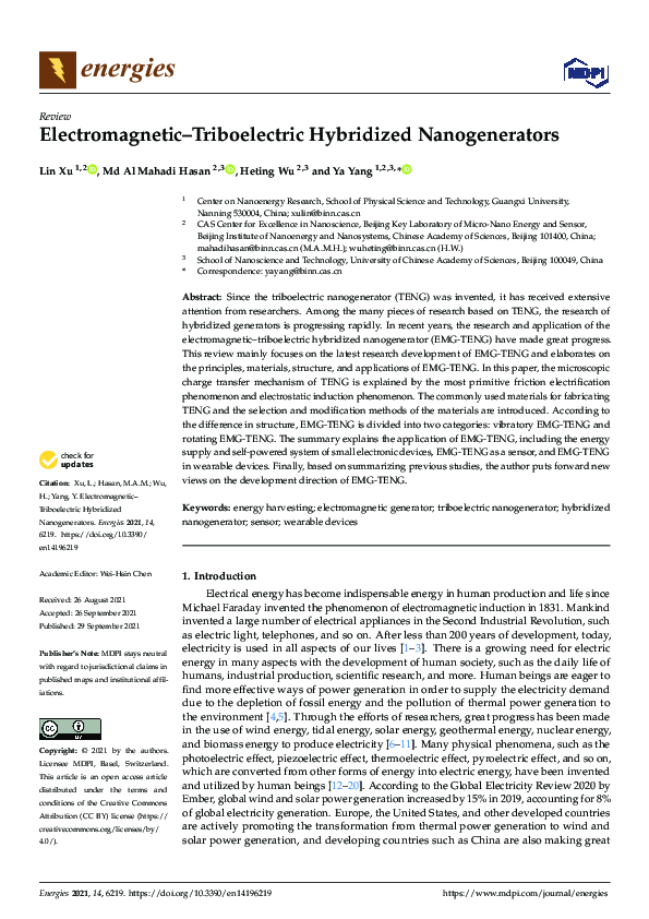 (PDF) Electromagnetic–Triboelectric Hybridized Nanogenerators