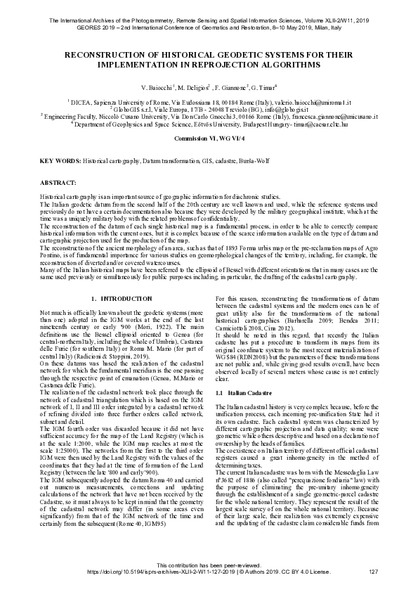 (PDF) Reconstruction of Historical Geodetic Systems for Their Implementation in Reprojection ...