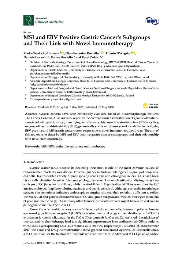 (PDF) MSI and EBV Positive Gastric Cancer’s Subgroups and Their Link ...