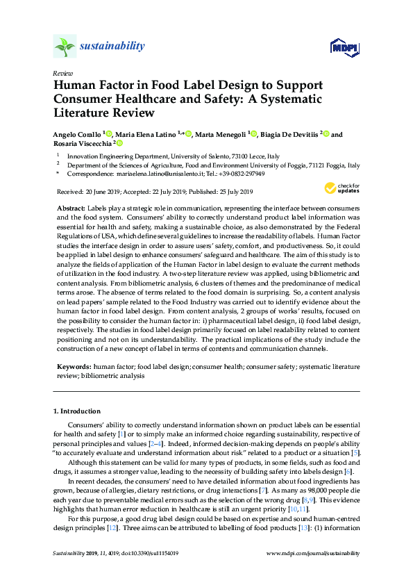 (PDF) Human Factor in Food Label Design to Support Consumer Healthcare ...