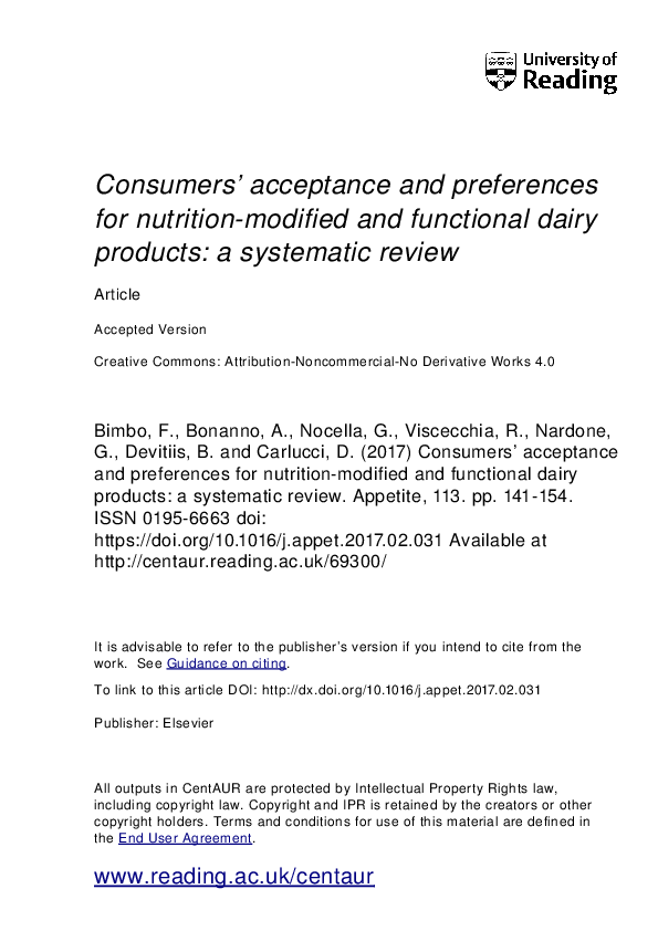 (PDF) Consumers’ acceptance and preferences for nutrition-modified and ...