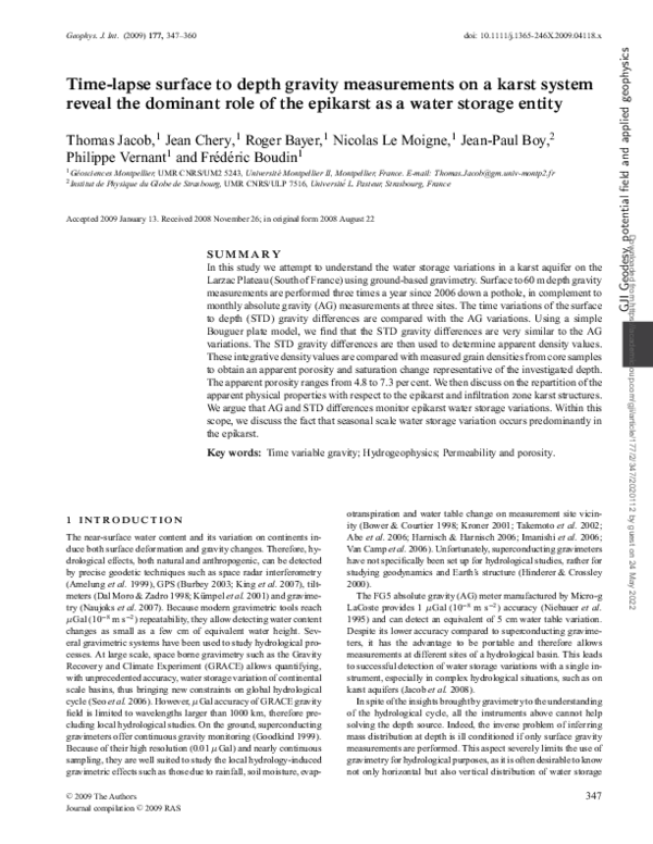 (PDF) Time-lapse surface to depth gravity measurements on a karst ...