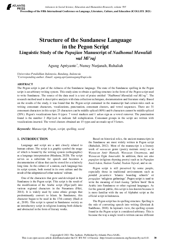 (PDF) Structure of the Sundanese Language in the Pegon Script