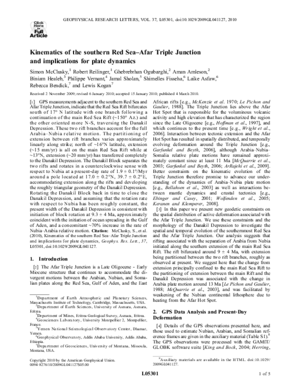 (PDF) Kinematics of the southern Red Sea-Afar Triple Junction and ...