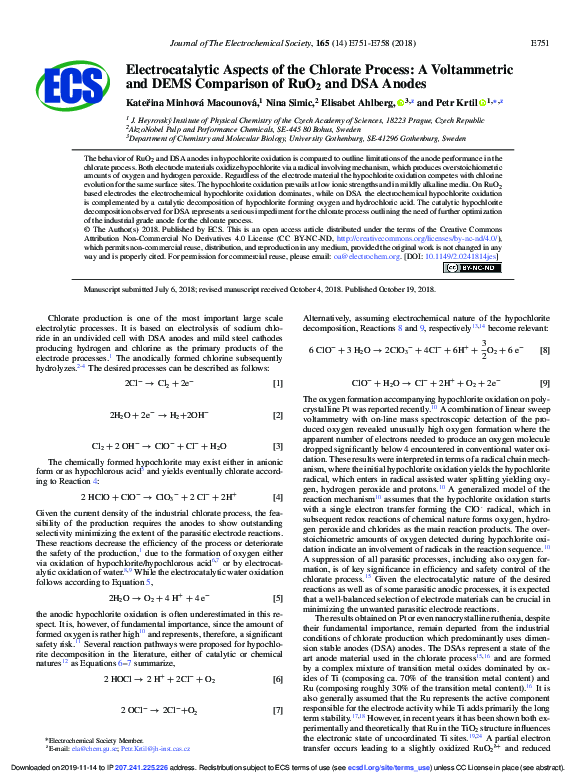 (PDF) Electrocatalytic Aspects of the Chlorate Process: A Voltammetric ...