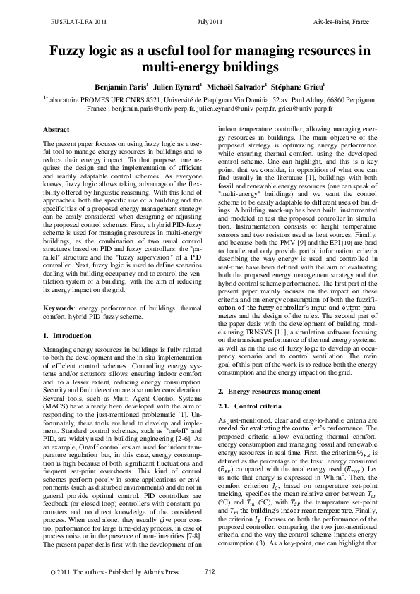 (PDF) Fuzzy logic as a useful tool for managing resources in multi-energy buildings