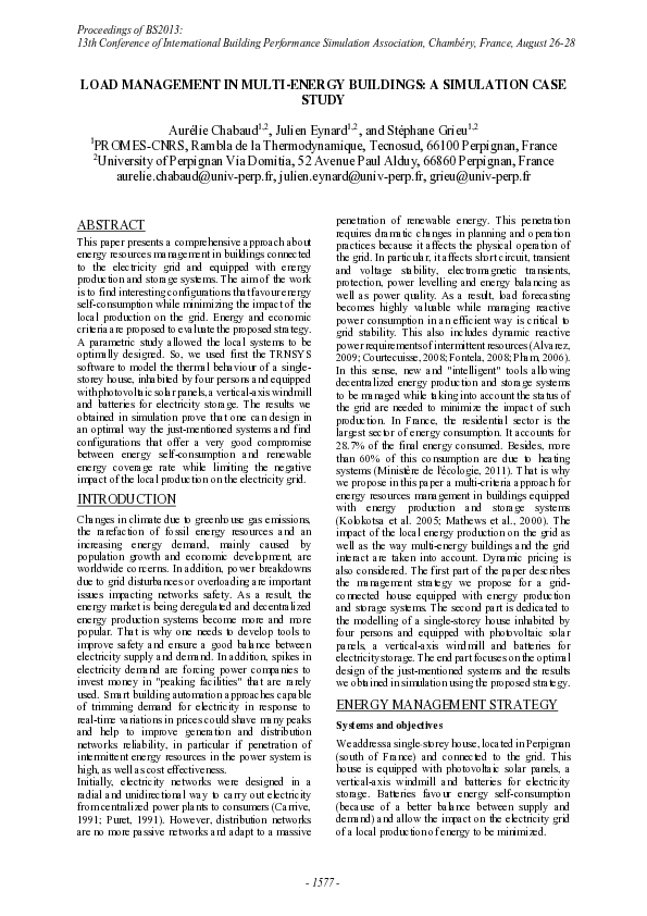 (PDF) Load Management In Multi-energy Buildings: A Simulation Case Study