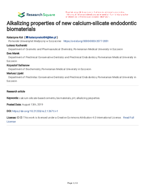 (PDF) Alkalizing properties of new calcium-silicate endodontic biomaterials