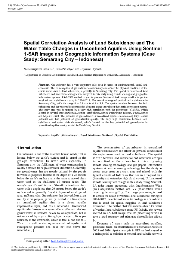 (PDF) Spatial Correlation Analysis of Land Subsidence and The Water Table Changes in Unconfined ...