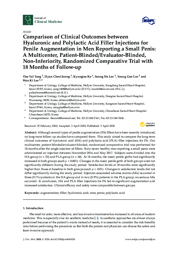 (PDF) Comparison of Clinical Outcomes between Hyaluronic and Polylactic ...