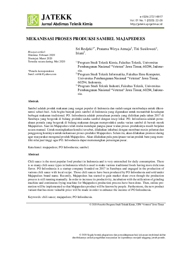 (PDF) Mekanisasi Proses Produksi Sambel Majapedees