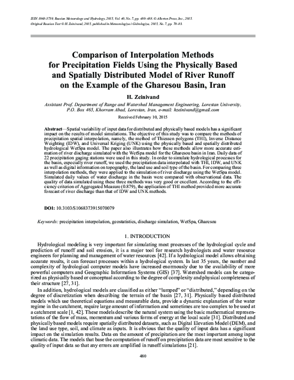 (PDF) Comparison of interpolation methods for precipitation fields using the physically based ...