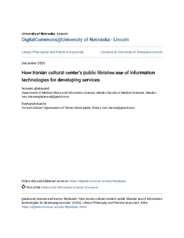 (PDF) How Iranian cultural center’s public libraries use of information technologies for ...