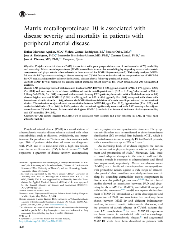 (PDF) Matrix metalloproteinase 10 is associated with disease severity ...