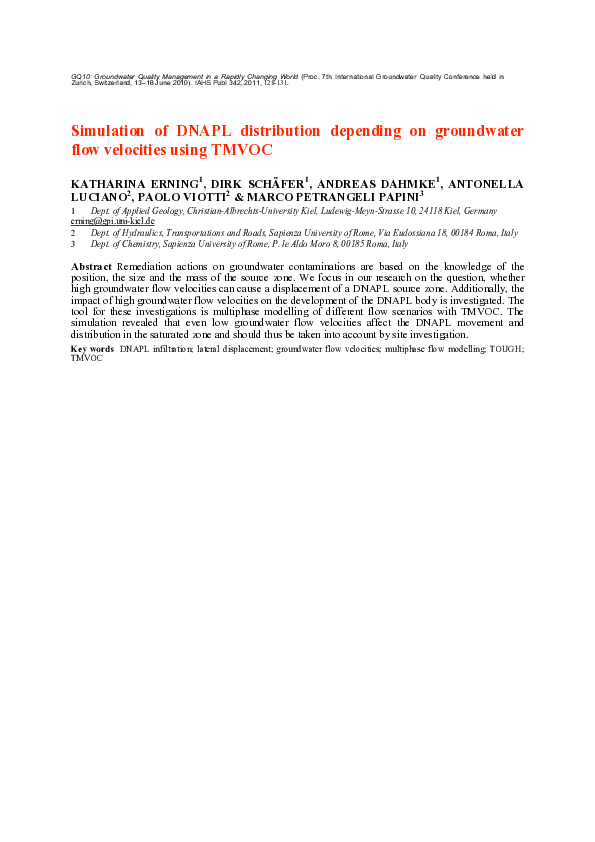 (PDF) Simulation of DNAPL distribution depending on groundwater flow ...