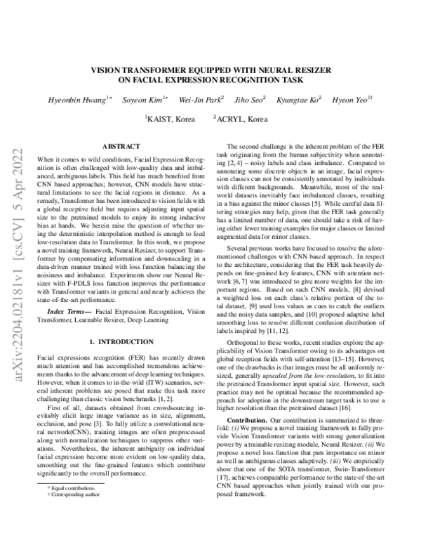 (PDF) Vision Transformer Equipped With Neural Resizer On Facial Expression Recognition Task