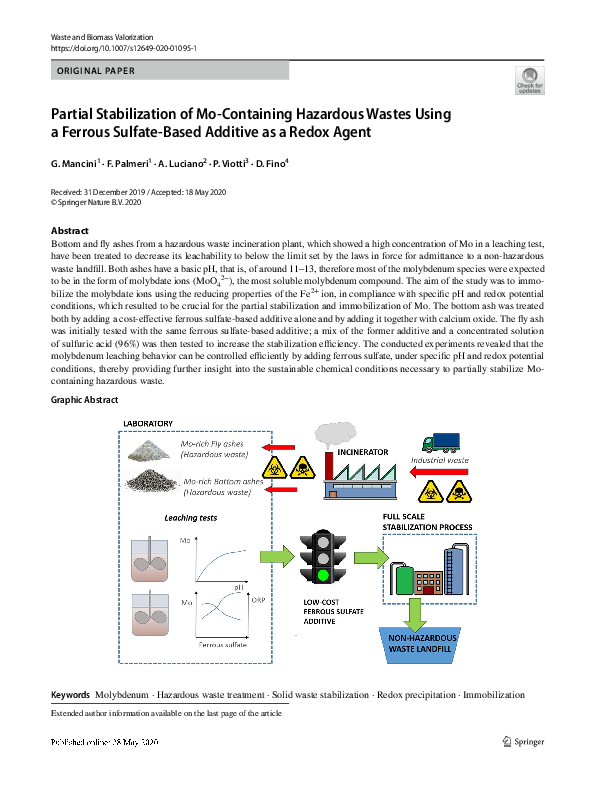 (PDF) Partial Stabilization of Mo-Containing Hazardous Wastes Using a ...