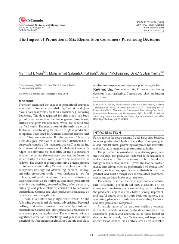 (PDF) The Impact of Promotional Mix Elements on Consumers Purchasing ...