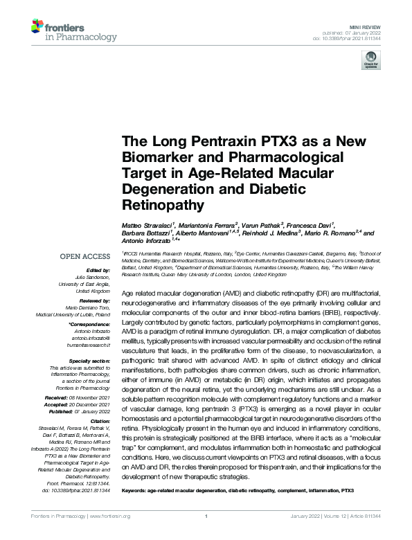The Long Pentraxin PTX3 as a New Biomarker and Pharmacological Target in Age-Related Macular ...