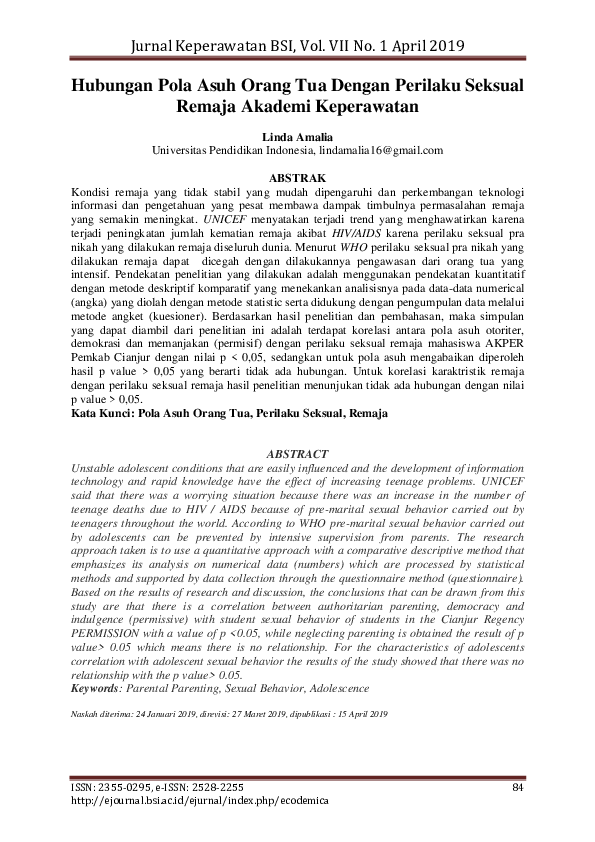 (PDF) Hubungan Pola Asuh Orang Tua Dengan Perilaku Seksual Remaja Akademi Keperawatan