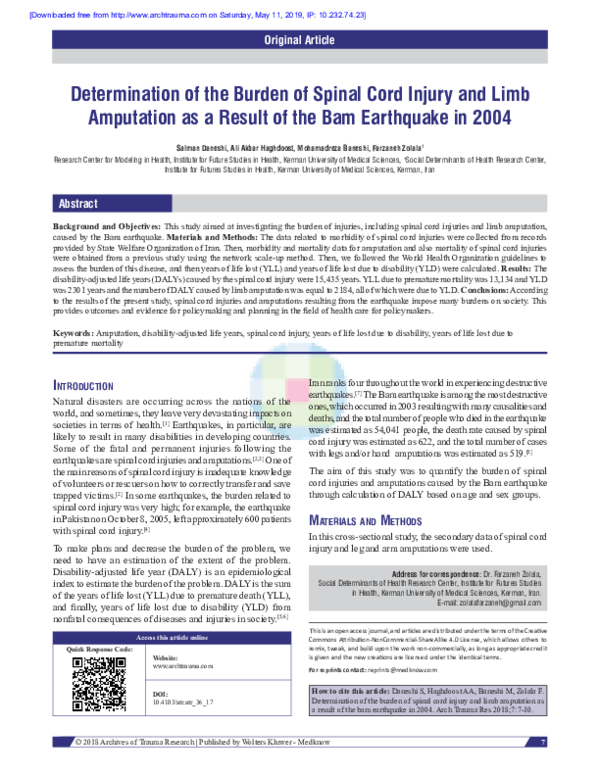 (PDF) Determination of the burden of spinal cord injury and limb ...