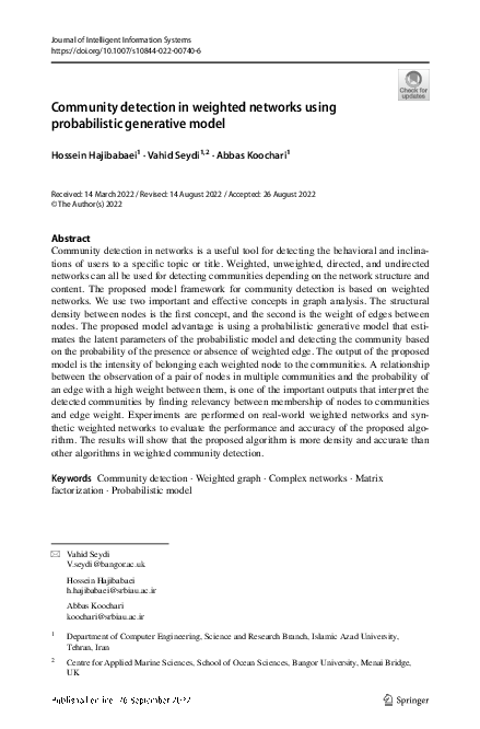(PDF) Community detection in weighted networks using probabilistic generative model | Abbas ...