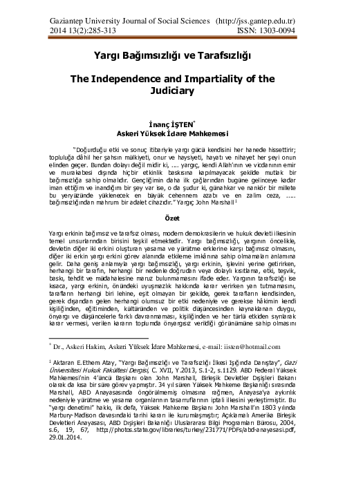 (PDF) Yargı Bağımsızlığı ve Tarafsızlığı The Independence and Impartiality of the Judiciary