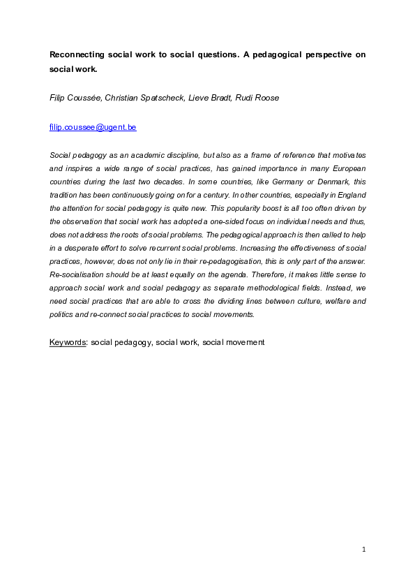 (PDF) Reconnecting Social Work to Social Questions