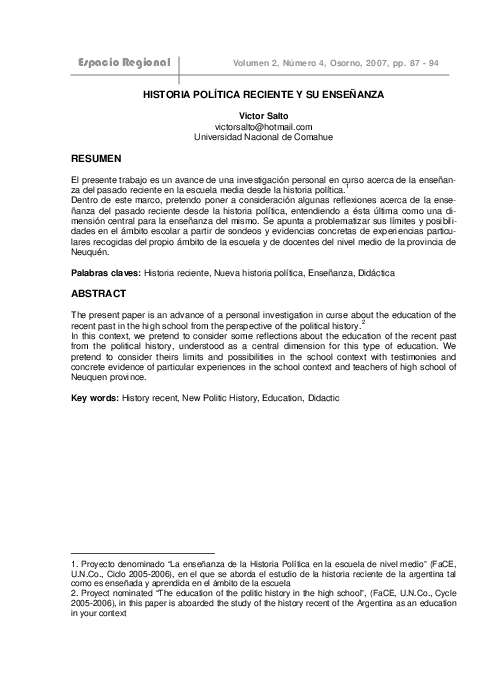 (PDF) Historia política reciente y su enseñanza | Victor Salto ...