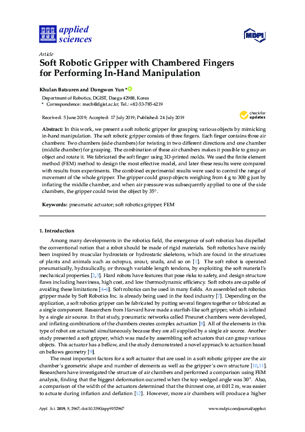 (PDF) Soft Robotic Gripper with Chambered Fingers for Performing In-Hand Manipulation