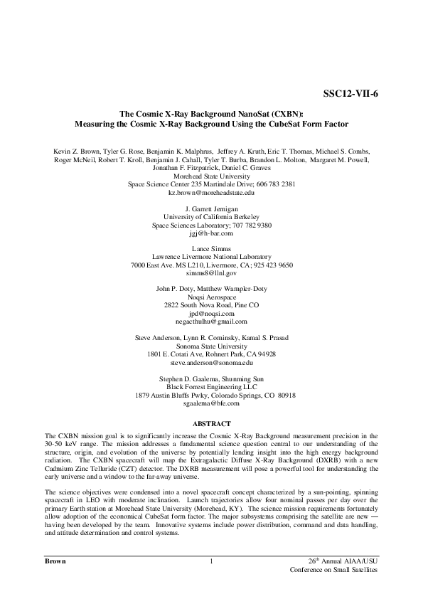 (PDF) The Cosmic X-Ray Background NanoSat (CXBN): Measuring the Cosmic ...