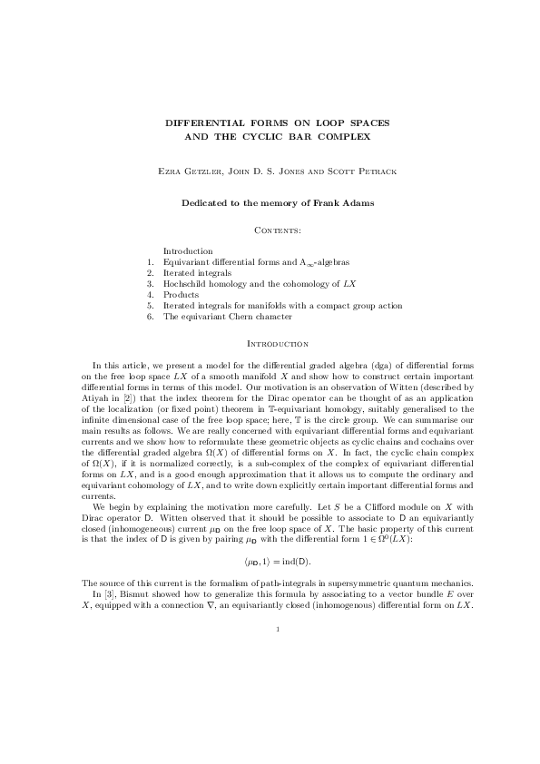(PDF) Differential forms on loop spaces and the cyclic bar complex