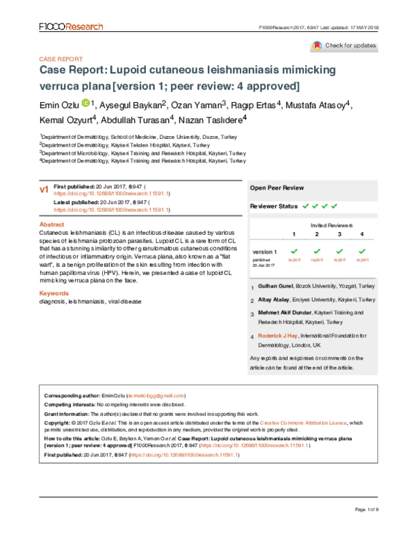 (PDF) Case Report: Lupoid cutaneous leishmaniasis mimicking verruca plana