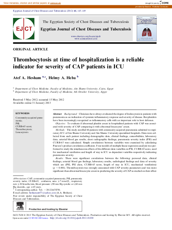 (PDF) Thrombocytosis at time of hospitalization is a reliable indicator ...