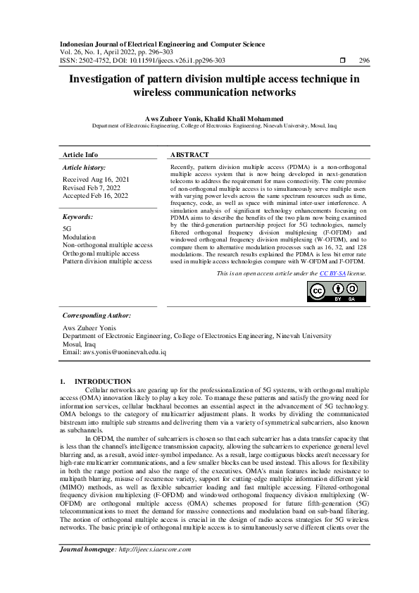 Pdf Investigation Of Pattern Division Multiple Access Technique In Wireless Communication Networks 1281
