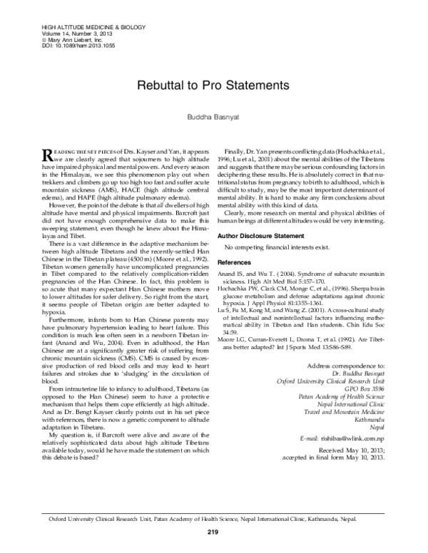 (PDF) Rebuttal to Pro Statements
