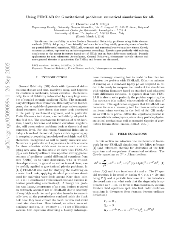 (PDF) Using FEMLAB for Gravitational problems: numerical simulations for all